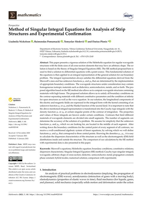 pdf method of singular integral equations for analysis of strip structures and experimental
