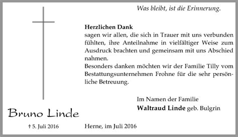 Traueranzeigen Von Bruno Linde Trauer In Nrw De