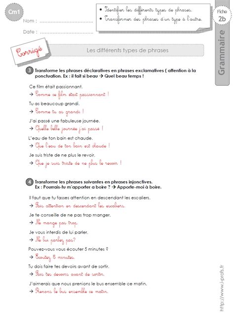 Les Types De Phrases Exercices