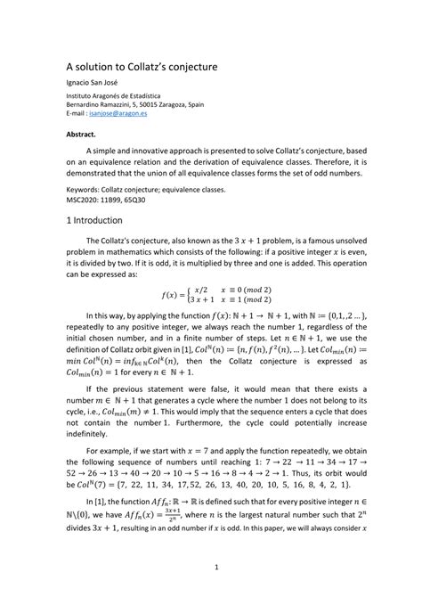 pdf a solution to collatz s conjecture