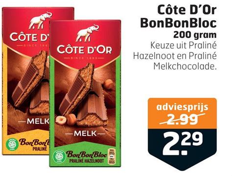 Côte D Or BonBonBloc 200 gram aanbieding bij Trekpleister