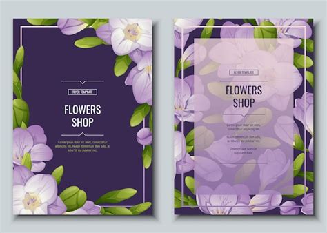 Premium Vector Set Of Flyer With Freesia Flowers Beautiful
