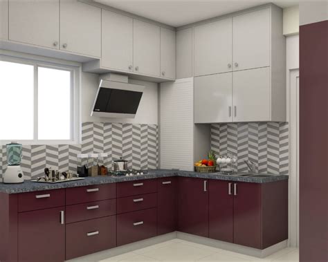 Modern Kitchen Design In Dark Maroon And White Livspace