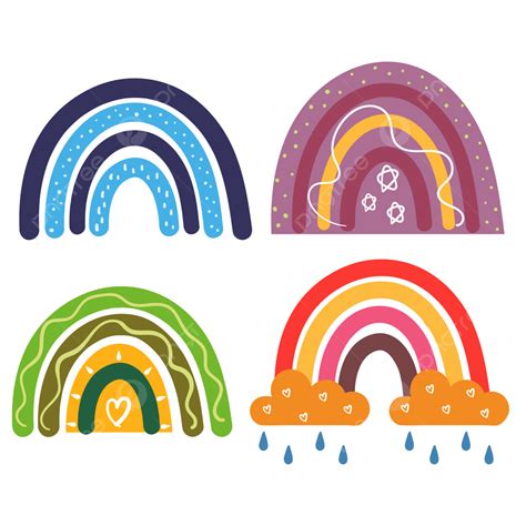 Cute Sticker Set Vector Hd Images Cute Cartoon Boho Rainbow Sticker