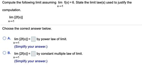 solved compute the following limit assuming lim f x 6