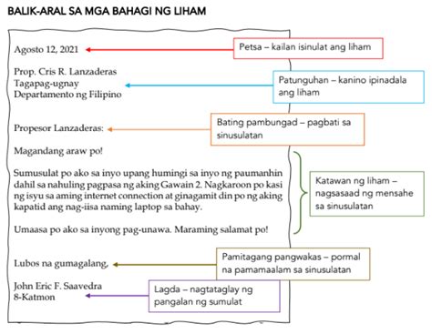Fil St Q Lesson Mga Bahagi Ng Liham Email Diagram Quizlet