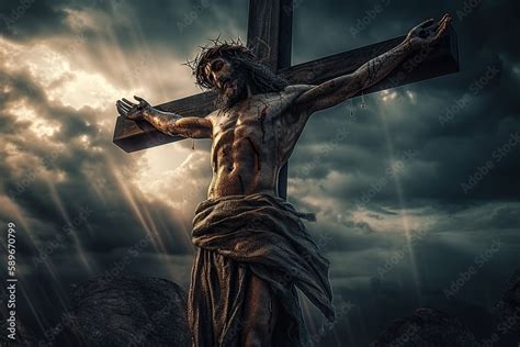 Crucifixion Of Jesus Christ Made With Generative AI Stock Illustration