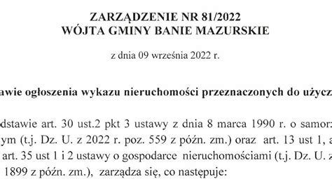 ZARZĄDZENIE NR 81 2022 WÓJTA GMINY BANIE MAZURSKIE z dnia 09 września