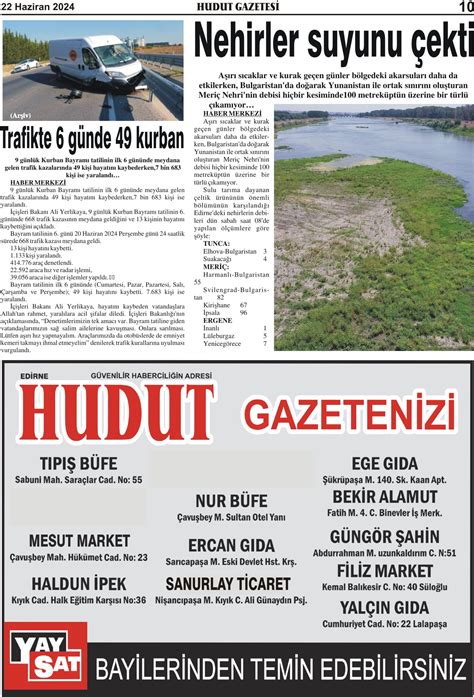 22 Haziran 2024 Cumartesi Hudut Gazetesi Hudut Gazetesi