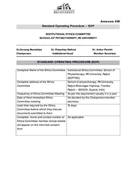Fillable Online Standard Operating Procedure Sop Fax Email Print