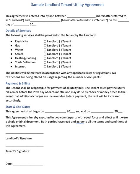 A Free Landlord Tenant Utility Agreement Template