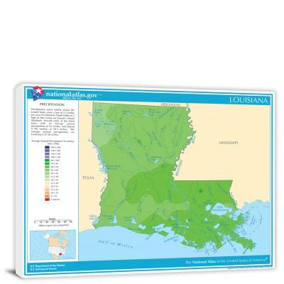 Louisiana Annual Precipitation Map 2022 Canvas Wrap