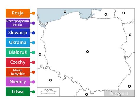 Sąsiedzi Polski mapa quiz o Polsce Rysunek z opisami