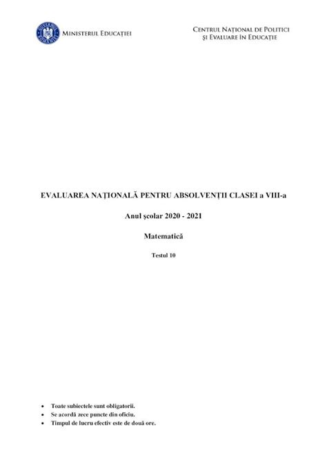 PDF EVALUAREA NAŢIONALĂ PENTRU ABSOLVENȚII CLASEI a VIII a 3 4 5p 5