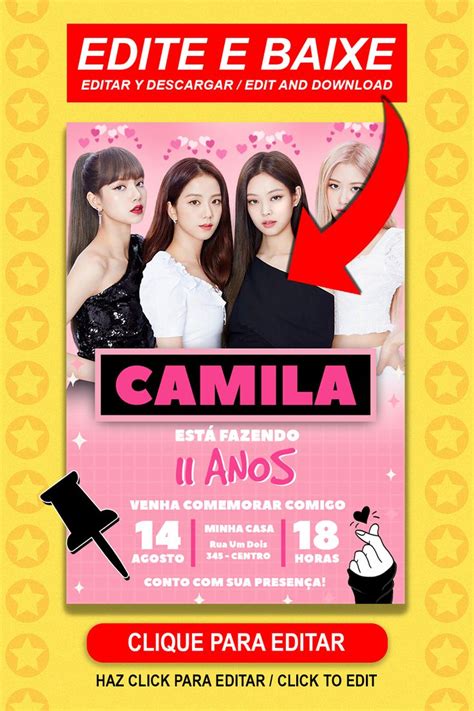 Fazer convite online convite digital aniversário Blackpink Crear
