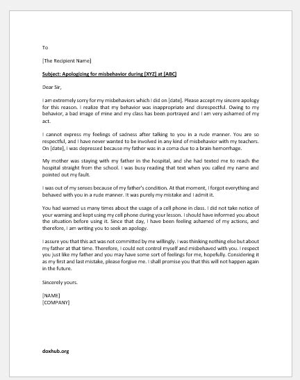 Official Apology Letter For Behavior