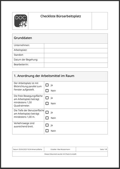 Checkliste Büroarbeitsplatz Check it Musterchecklisten