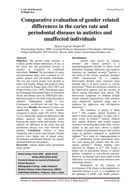 pdf comparative evaluation of gender related differences in the caries rate and periodontal