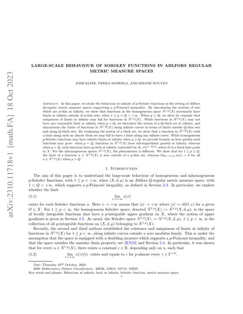 pdf large scale behaviour of sobolev functions in ahlfors regular metric measure spaces