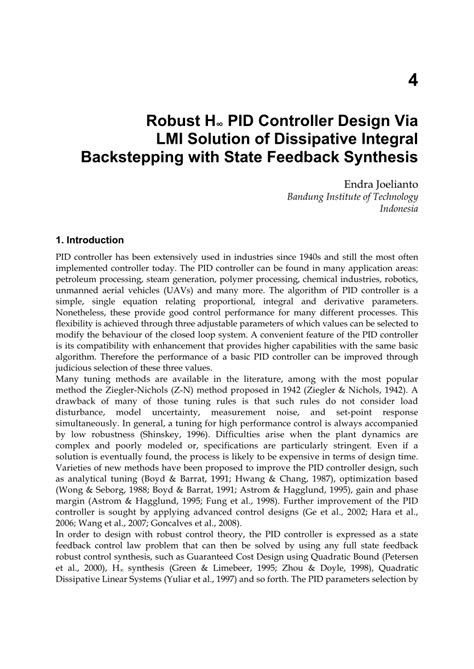 pdf robust h pid controller design via lmi solution of dissipative integral backstepping with
