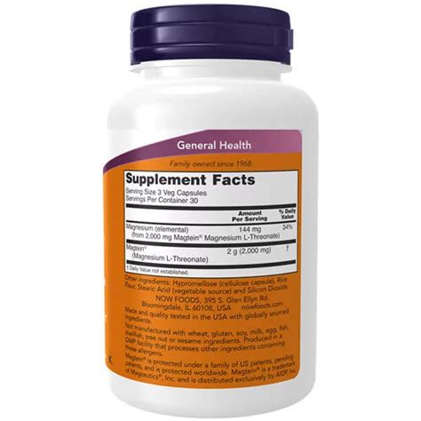 NOW Foods Magtein 90 Veggie Capsules Cognitive Support