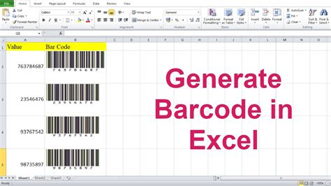 How To Generate Barcode In Excel Youtube