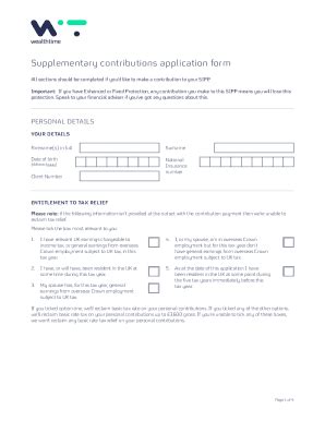 Fillable Online Supplementary Contributions Application Form Fax Email