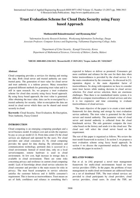 pdf trust evaluation scheme for cloud data security using fuzzy based approach