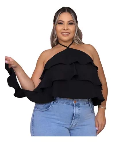 Bata Cropped Blusa Camadas Alça Amarrar Pescoço Plus Size MercadoLivre