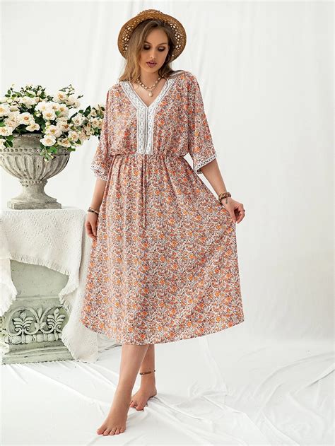 Rusttydustty Mais Vestido Linha A Floral Dits Renda De Contraste