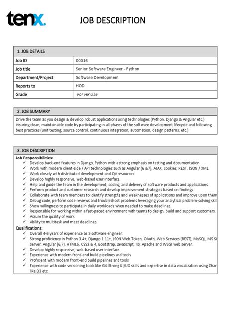 jd senior software engineer python pdf