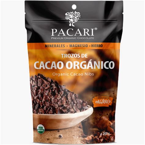 Nibs de cacao orgánico PACARI 200g y 454g Organic Well