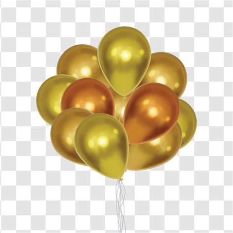 Realistic Golden Balloons On Transparent Background Vector Art