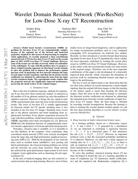 pdf wavelet domain residual network wavresnet for low dose x ray ct reconstruction