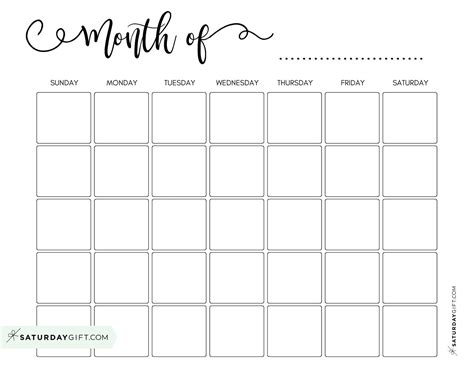Blank Calendar Templates 29 Cute Free Printables SaturdayGift