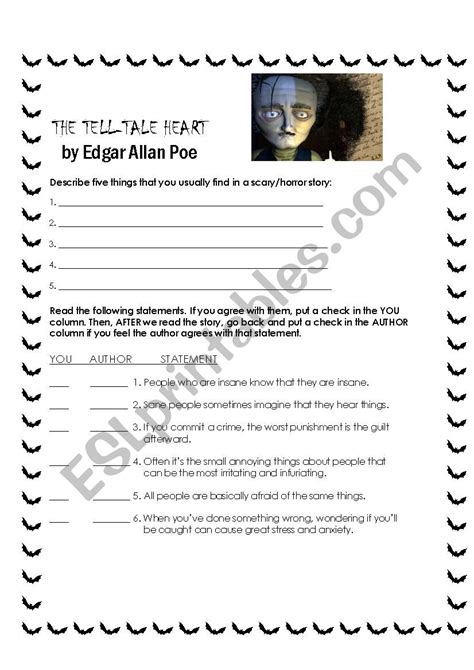 The Tell Tale Heart Worksheets Printable Word Searches