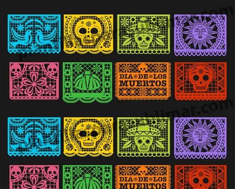 Papel Picado Dia De Muertos PNG SVG Plantillas Para Sublimar