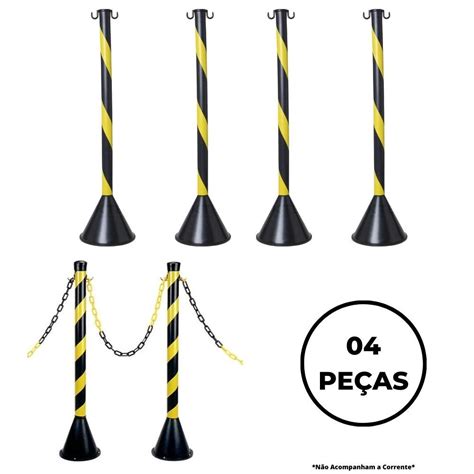 Pedestal Plástico Zebrado Preto E Amarelo 90 Cm Kit 4 Unid Pedestais