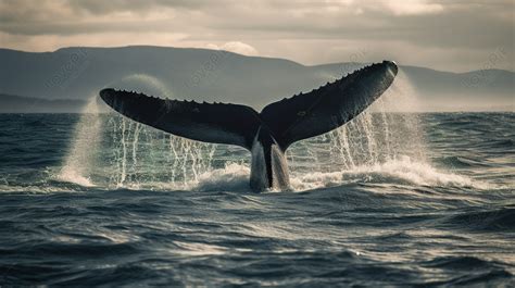 The Majestic Sight Of A Humpback Whale Displaying Its Tail Above Water