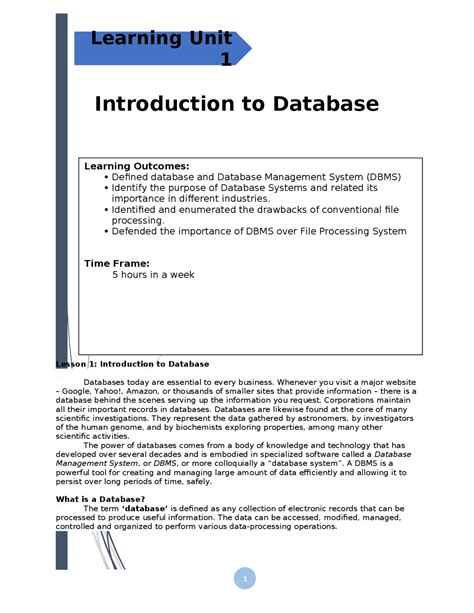 introduction to database lecture notes database management systems