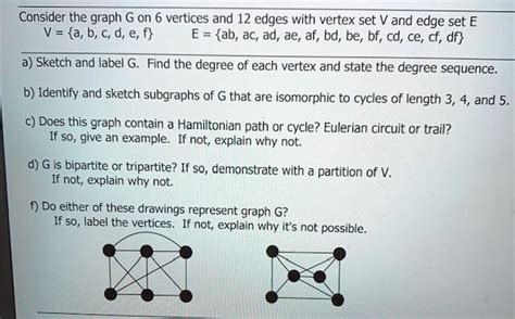 solved consider the graph g on 6 vertices and 12 edges with vertex set v and edge set e v a