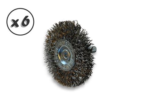 Lot de 6 brosses rotatives circulaires métalliques sur tige Ø 60 mm