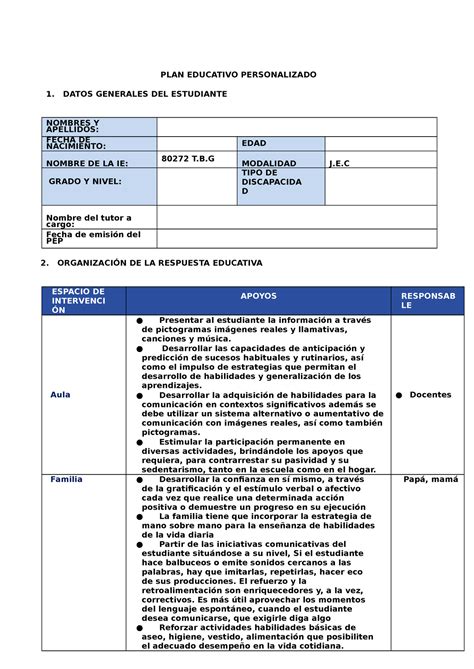 2 Modelo DE PEP PLAN EDUCATIVO PERSONALIZADO 1 DATOS GENERALES DEL