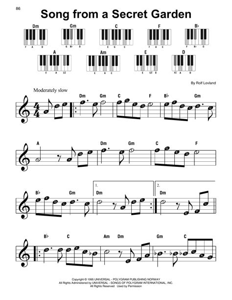 Song From A Secret Garden Von Secret Garden Noten Zum Klavier Sehr