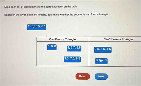 Drag Each Set Of Side Lengths To The Correct Location On The Table