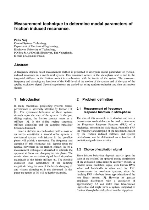 pdf measurement technique to determine modal parameters of friction induced resonance