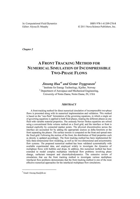 pdf a front tracking method for numerical simulation of incompressible two phase flows