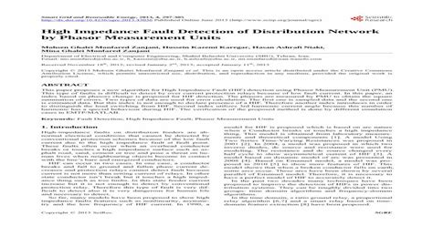 pdf high impedance fault detection of distribution network by troduction high impedance