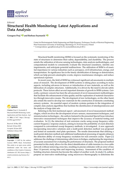 pdf structural health monitoring latest applications and data analysis