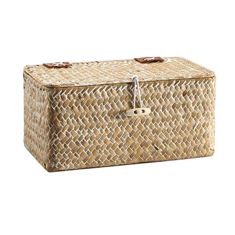 Multicolor Straw Woven Basket With Lid Square Storage Box Etsy